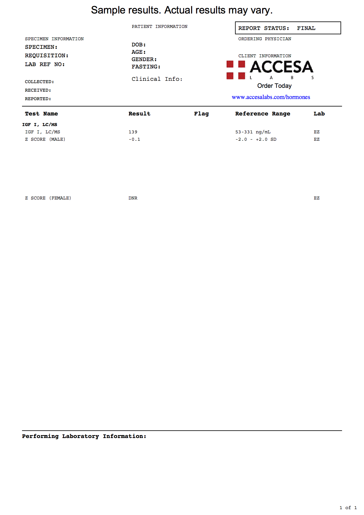IGF 1 Test IGF Blood Test Accesa Labs